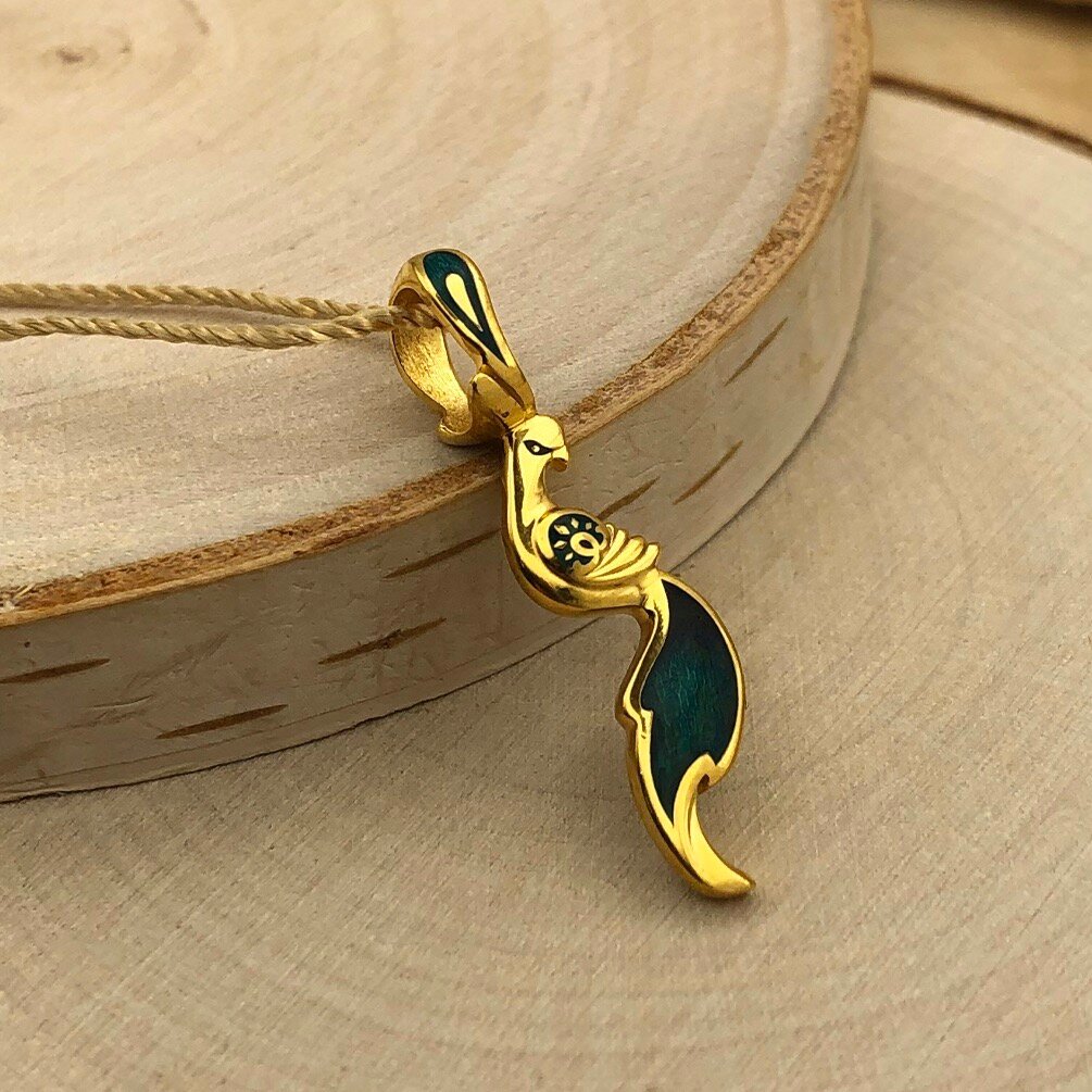 Подвеска Русские Мастерские, серебро, 960 проба, оксидирование, золочение, эмаль