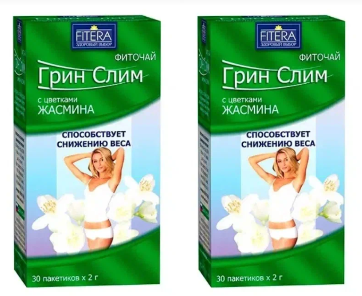 Чай Fitera ГринСлим с жасмином, 2 гр. * 30 шт, 60 гр, 2 уп