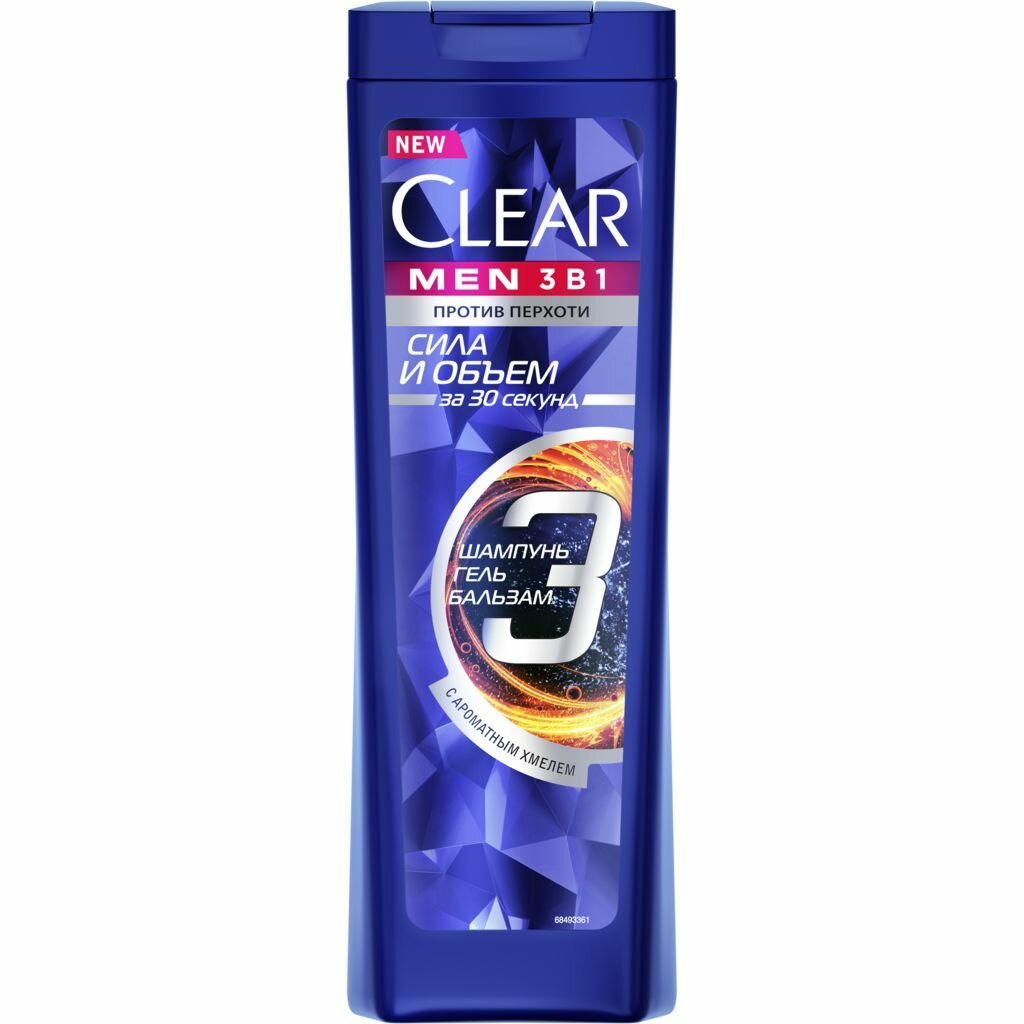 Шампунь-бальзам и гель для душа CLEAR Men Объем и сила, 400 мл