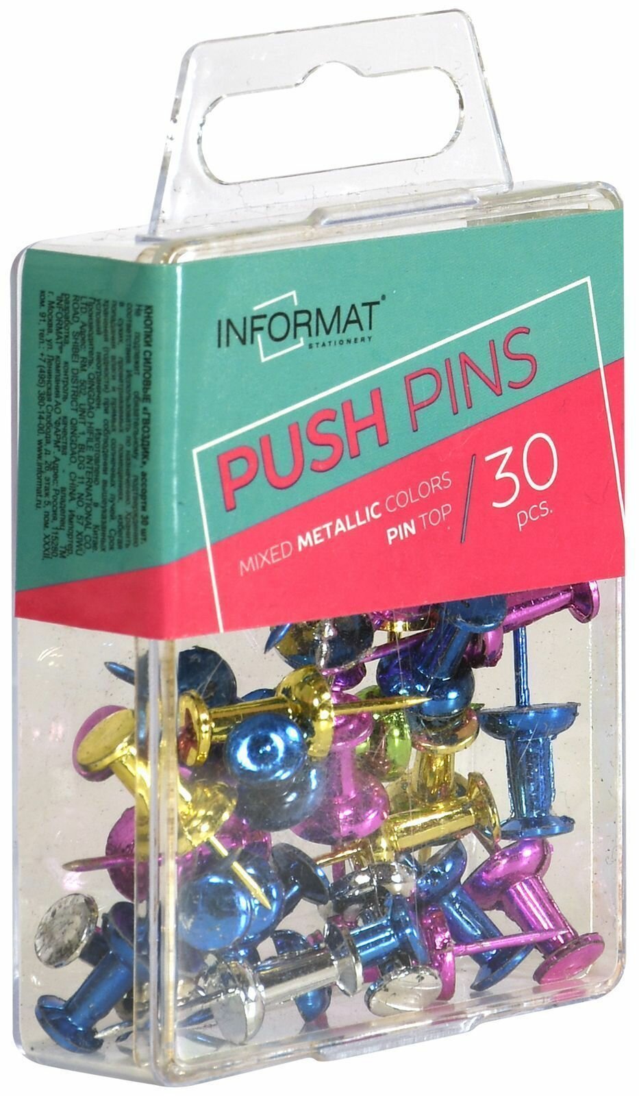 Силовые кнопки inформат "Гвоздики", Металлик, цветные, 30 шт (KGCM-30P)