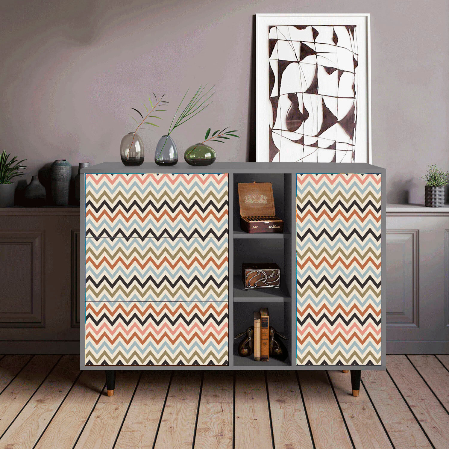 Комод - STORYZ - BS2 Bright Ripple, Разер - 125 x 97 x 48 см , Цвет корпуса - Серый