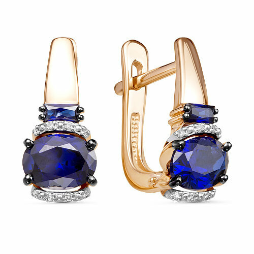 Моносерьга красное золото, 585 проба, бриллиант, сапфир синтетический