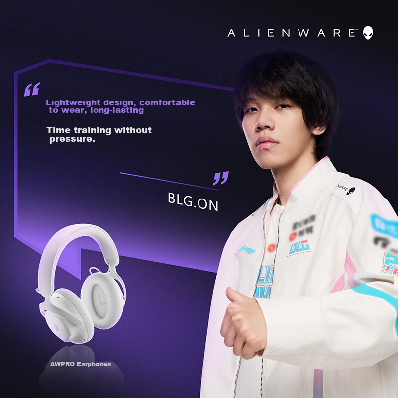 Alienware AW PRO Gaming Headset, BLG-Style Graphene Driver, Tri-Mode Connection, Over-Ear Gaming Headset with Microphone, Wired/wireless/Bluetooth, Smart Noise Cancellation, White