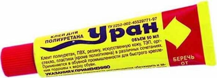 Клей для полиуретана каучуковый Новбытхим Уран 45 мл. в шоу-боксе