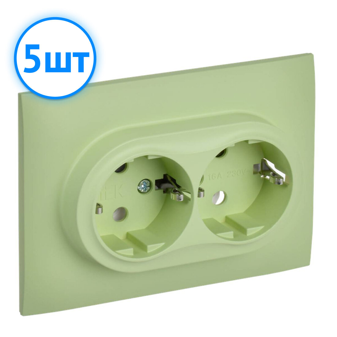 Розетка двухместная IEK SKANDY с заземлением 16А в сборе SK-R08G мятный SK-R21-16-K06-F (комплект из 5 шт.)