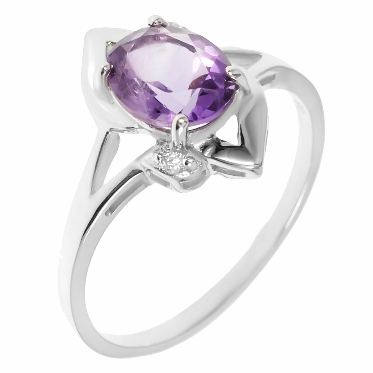 Кольцо тонкое, серебро, 925 проба, родирование, фианит, аметист