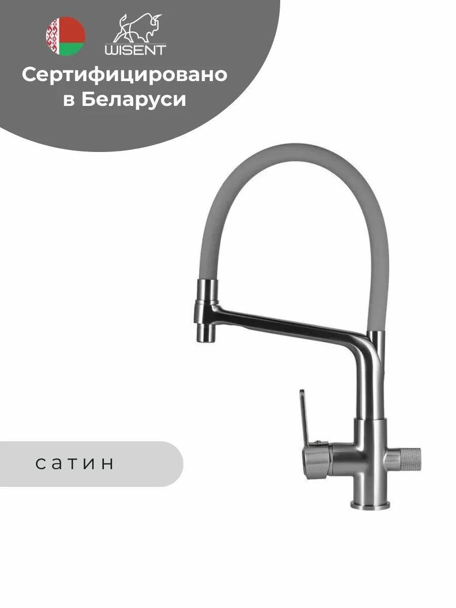 Смеситель для кухни с гибким изливом (сатин, серебристый) WISENT W4755A-9
