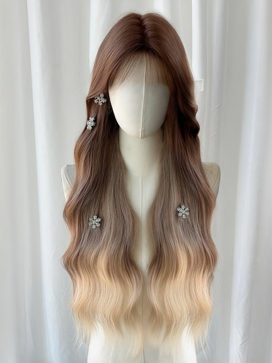 Парик коричневый кудрявый с осветленными концами