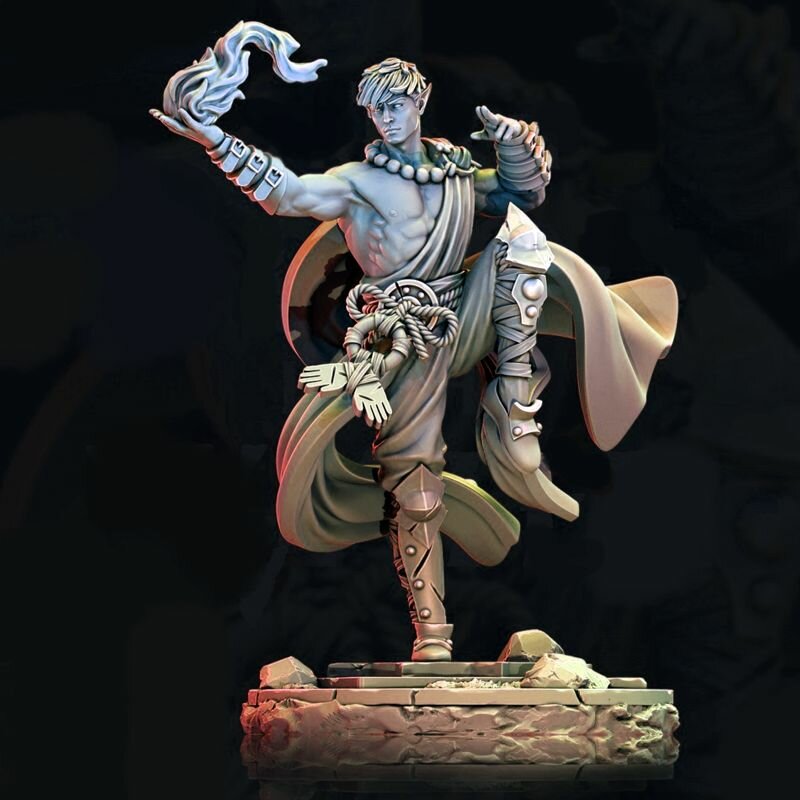 Красивый монах файтер, боец огня (40мм) миниатюра для DnD (ДнД) и других Настольных игр( НРИ, Варгеймов или РПГ), фентези тематика