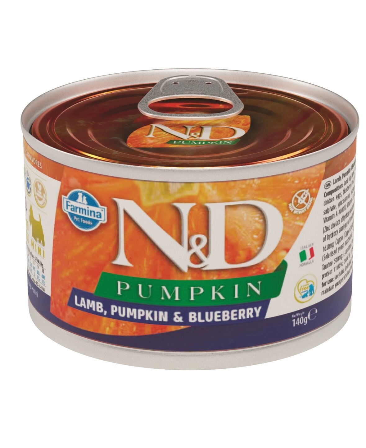 Консервы Farmina ND Dog Pumpkin Lamb / Blueberry MINI для собак мелких пород с ягнёнком, тыквой и черникой, 140г (6шт)