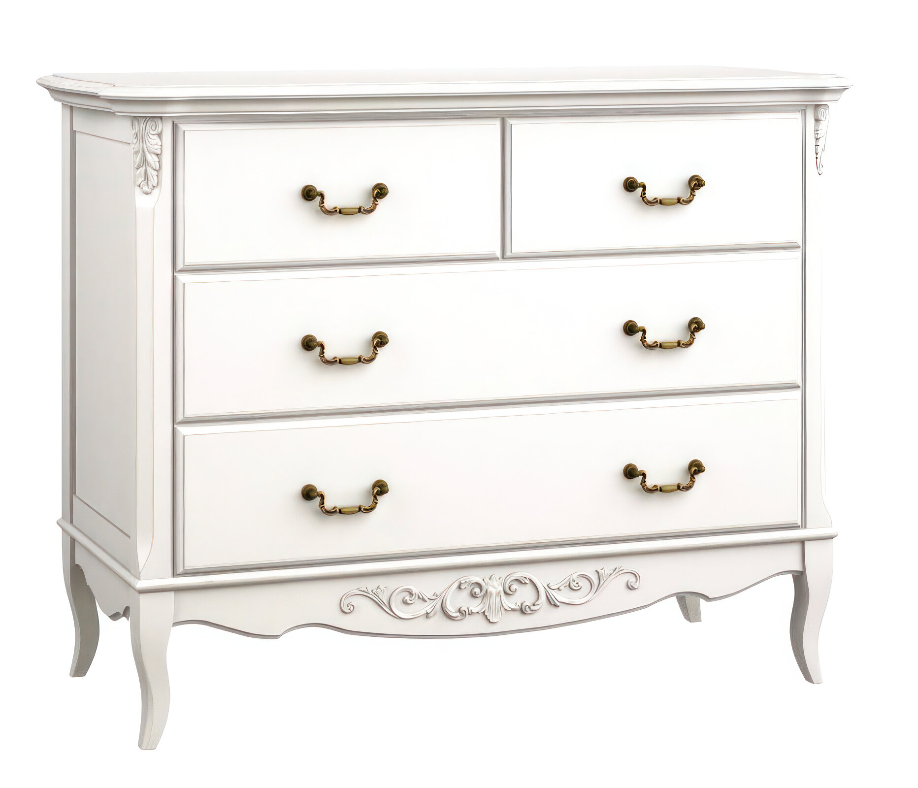 Комод Ля Нэж белый RAL 9003 Прованс 4 ящика без состаривания