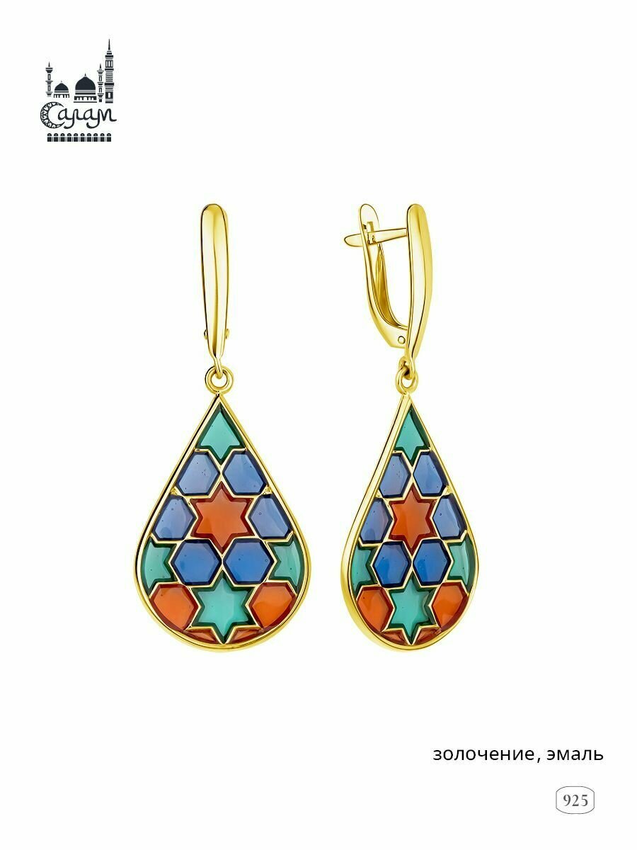 Серьги с подвесками, серебро, 925 проба, эмаль