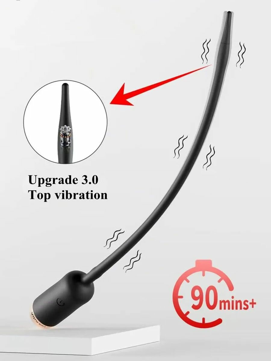 Мужской силиконовый гибкий стимулятор уретры с вибрацией, 25см