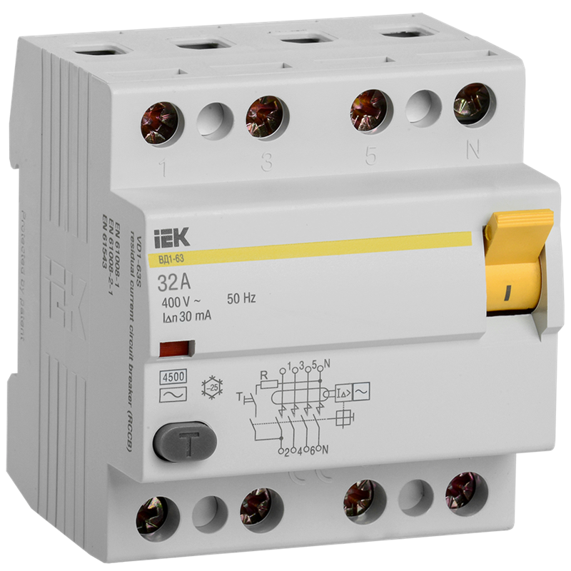 УЗО 4Р 32А 30мА 4,5кА тип AC ВД1-63 IEK