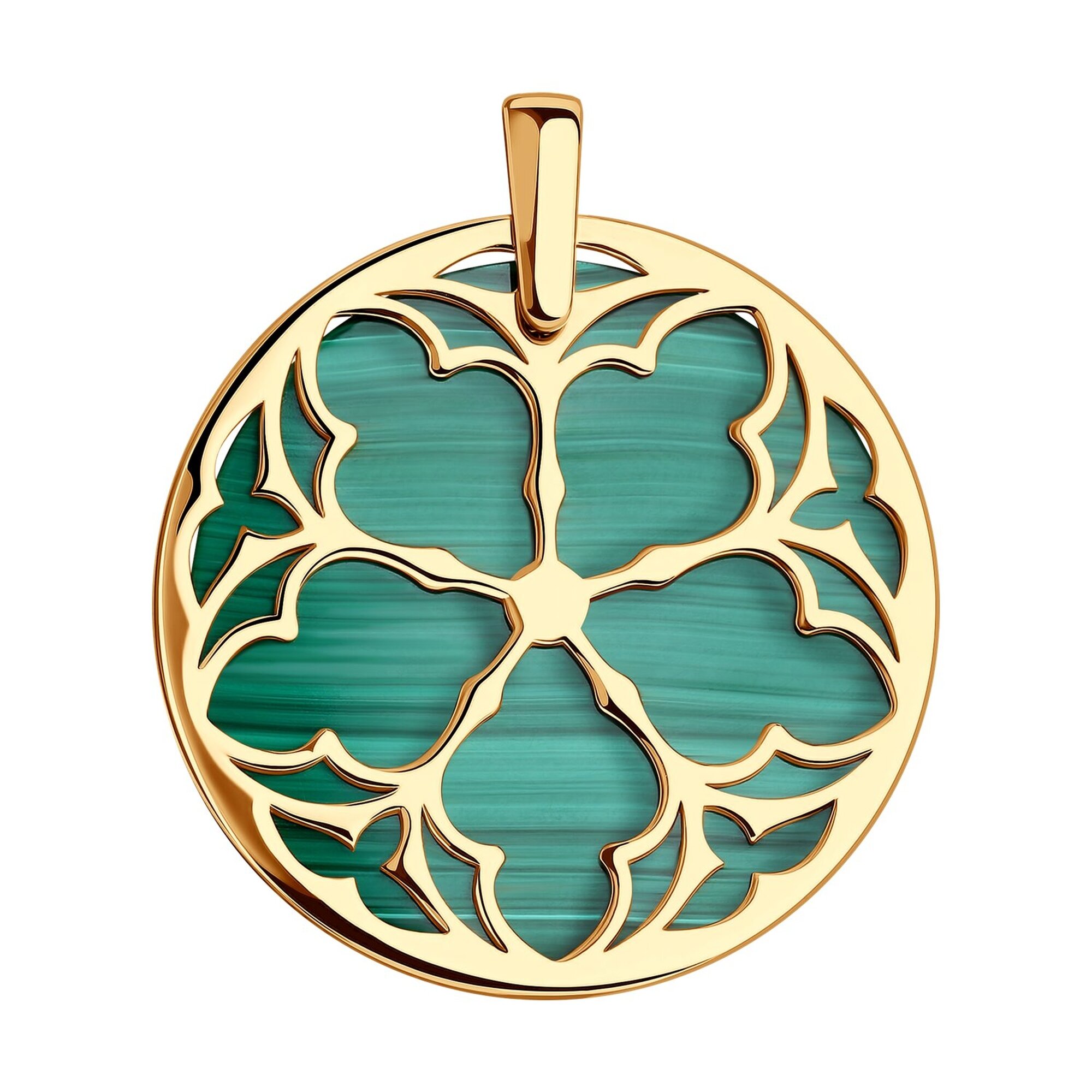 Подвеска, серебро, 925 проба, золочение, малахит