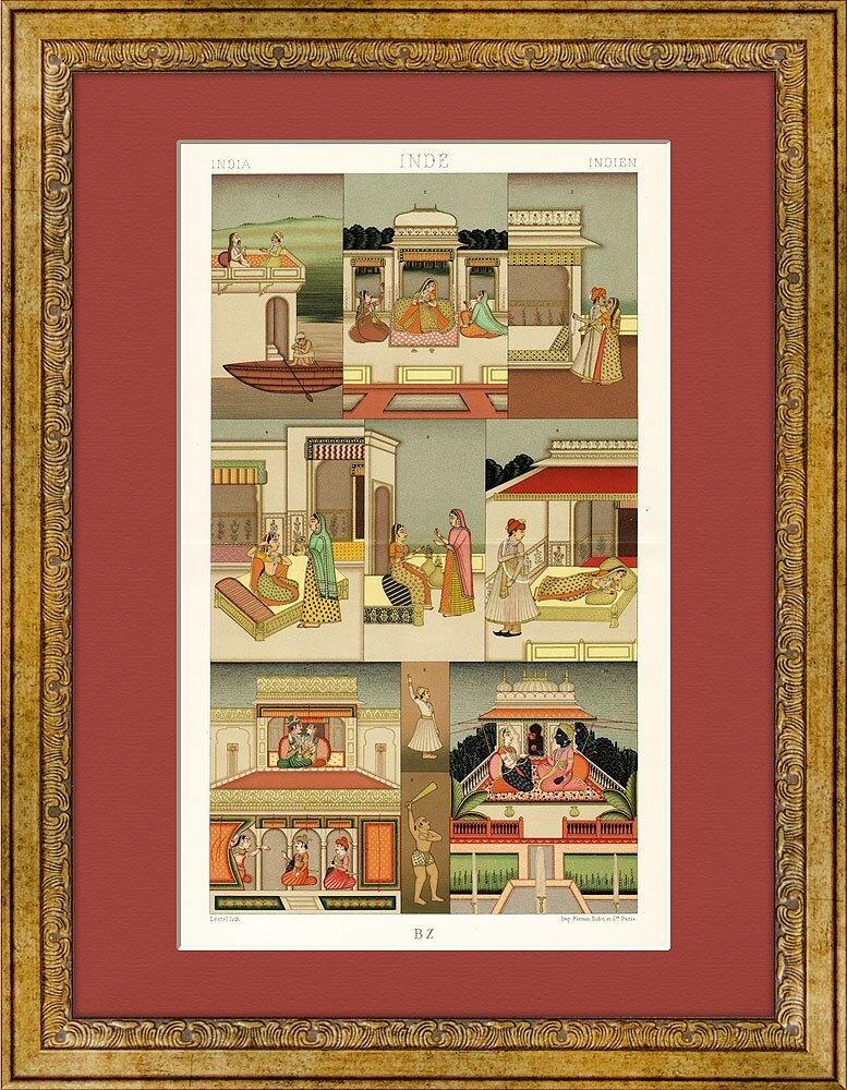 Индия, сцены из жизни семьи, антикварная литография