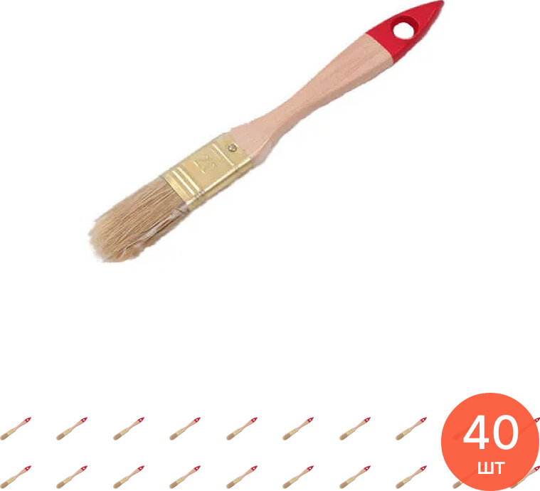 Кисть малярная 888 Стандарт с натуральной светлой щетиной, плоская, 20мм / малярные и отделочные инструменты (комплект из 40 шт)