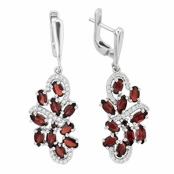 Серьги, серебро, 925 проба, родирование, гранат, фианит