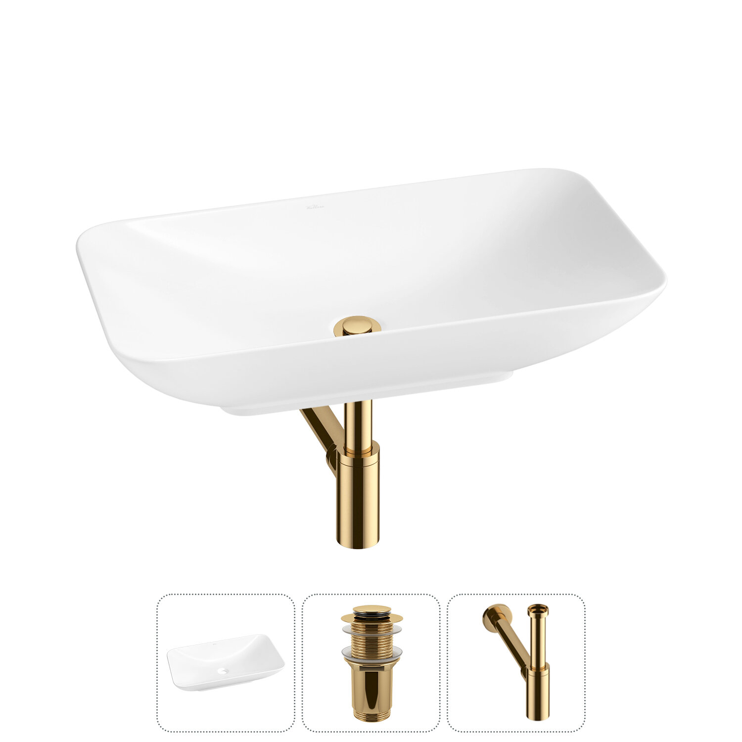 Накладная раковина в ванную комнату Wellsee Demure 20214605R в наборе 3 в 1: раковина 70 см в цвете белый глянец, донный клапан, сифон