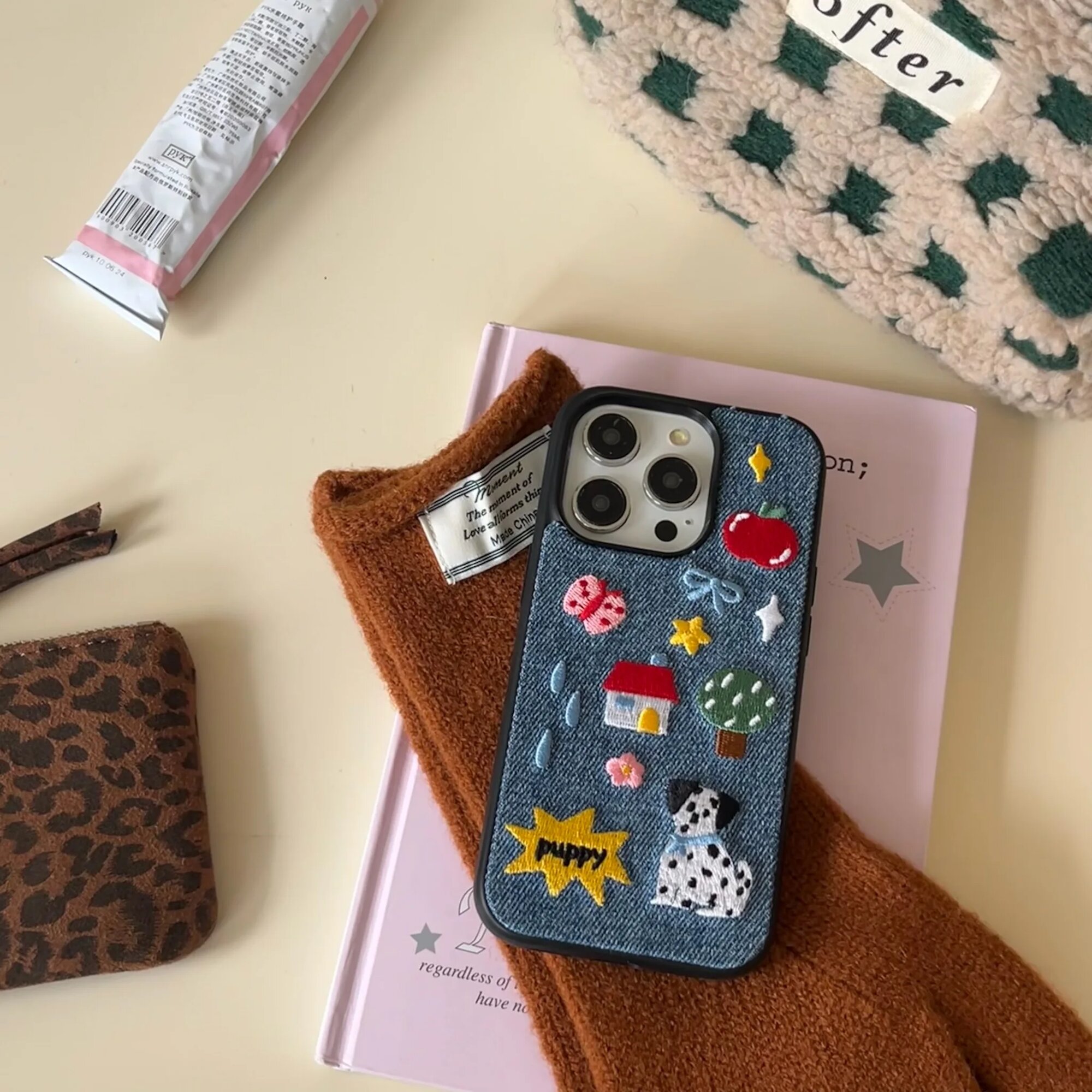 Джинсовый чехол для телефона с вышивкой из мультфильма для iPhone16, 16pro, для iPhone 13 pro max