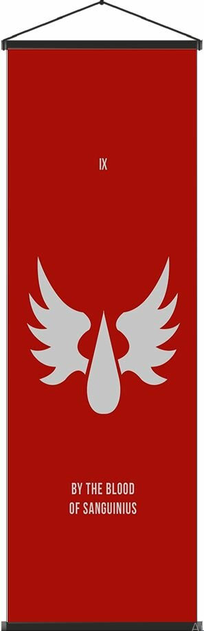 Двухсторонний вертикальный штандарт флаг легиона Кровавые Ангелы Космодесант Астартес Warhammer 40000, блэкаут, 50х150 см
