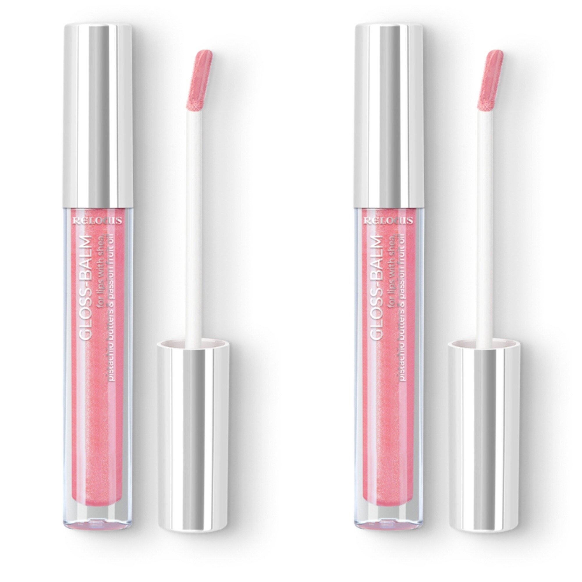 Блеск для губ Relouis, Gloss-Balm, с маслами ши, фисташки и маракуйи, влажный финиш, тон 11 Pink Sorbet, 5 мл, 2 шт