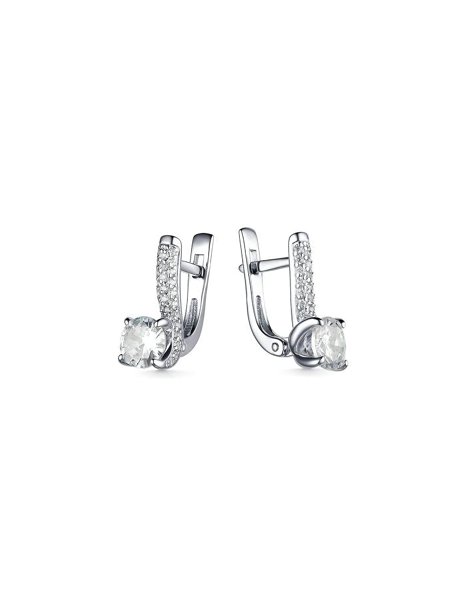 Серьги пусеты, серебро, 925 проба, родирование, фианит