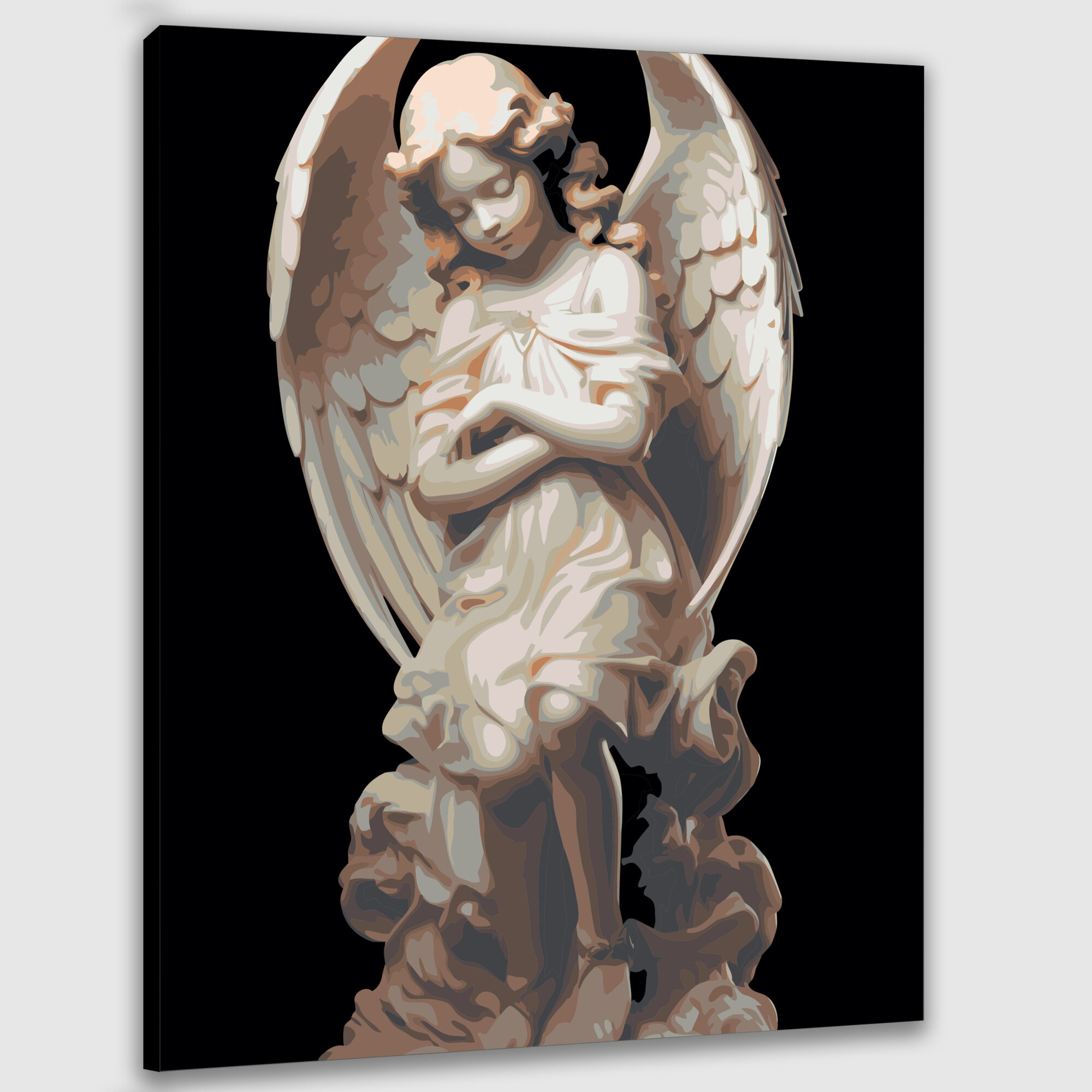 Картина по номерам 40x50 см, скульптура, кукла, ангельские крылья, мрамор, детали, черты, крылья, невинность, грация