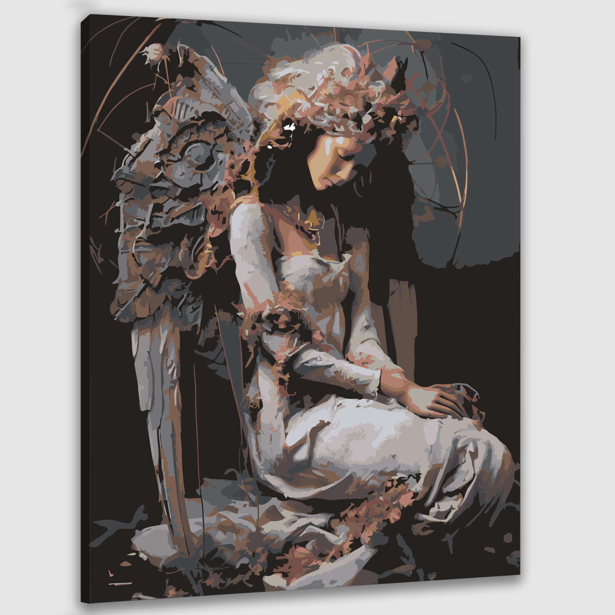 Картина по номерам 40x50 см, искусство, смешанная техника, скульптура, ангел, переработанные материалы, молитва, слои