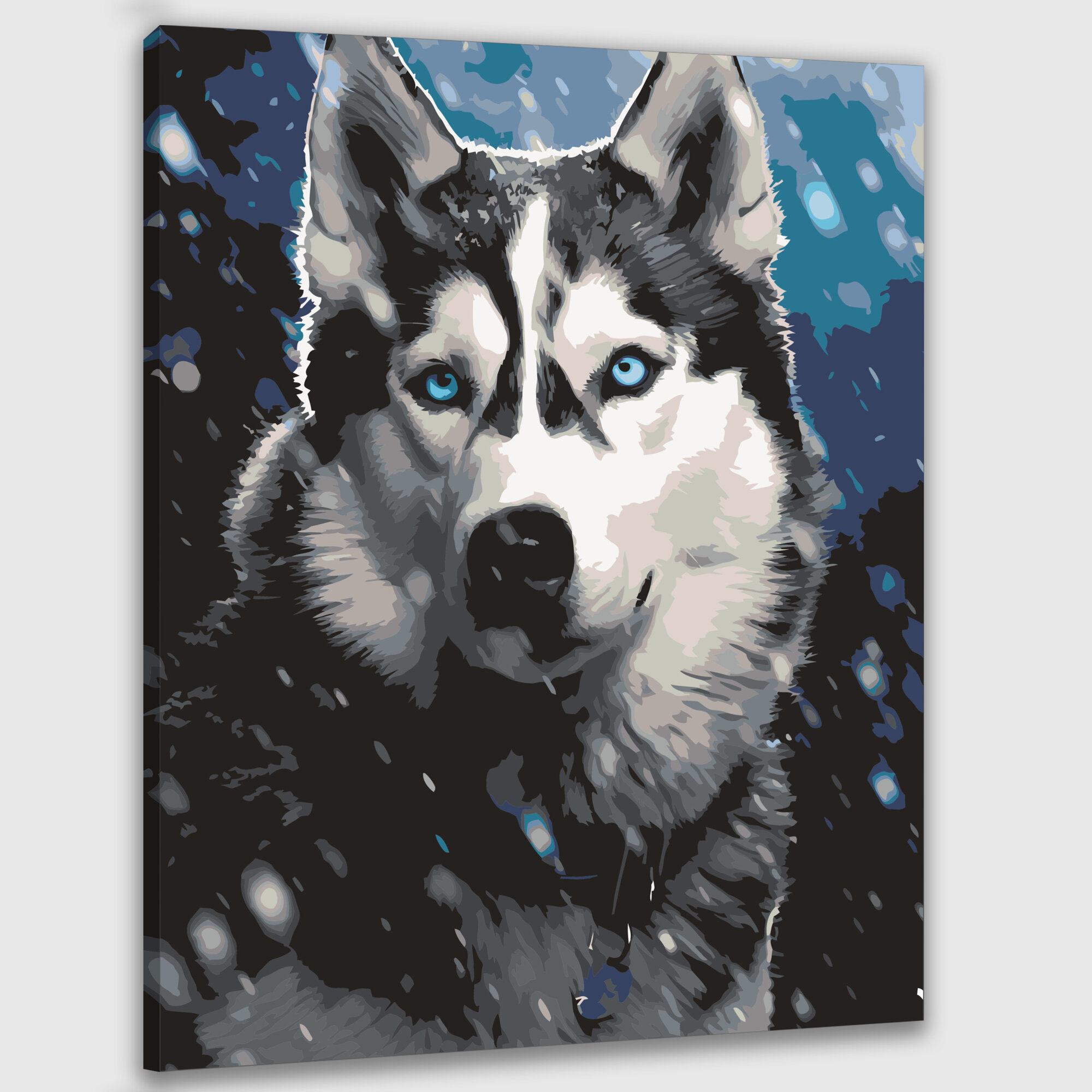 Картина по номерам 40x50 см, хаски, дикий дух, голубые глаза, интеллект, любопытство, реалистичный стиль, мазки кисти