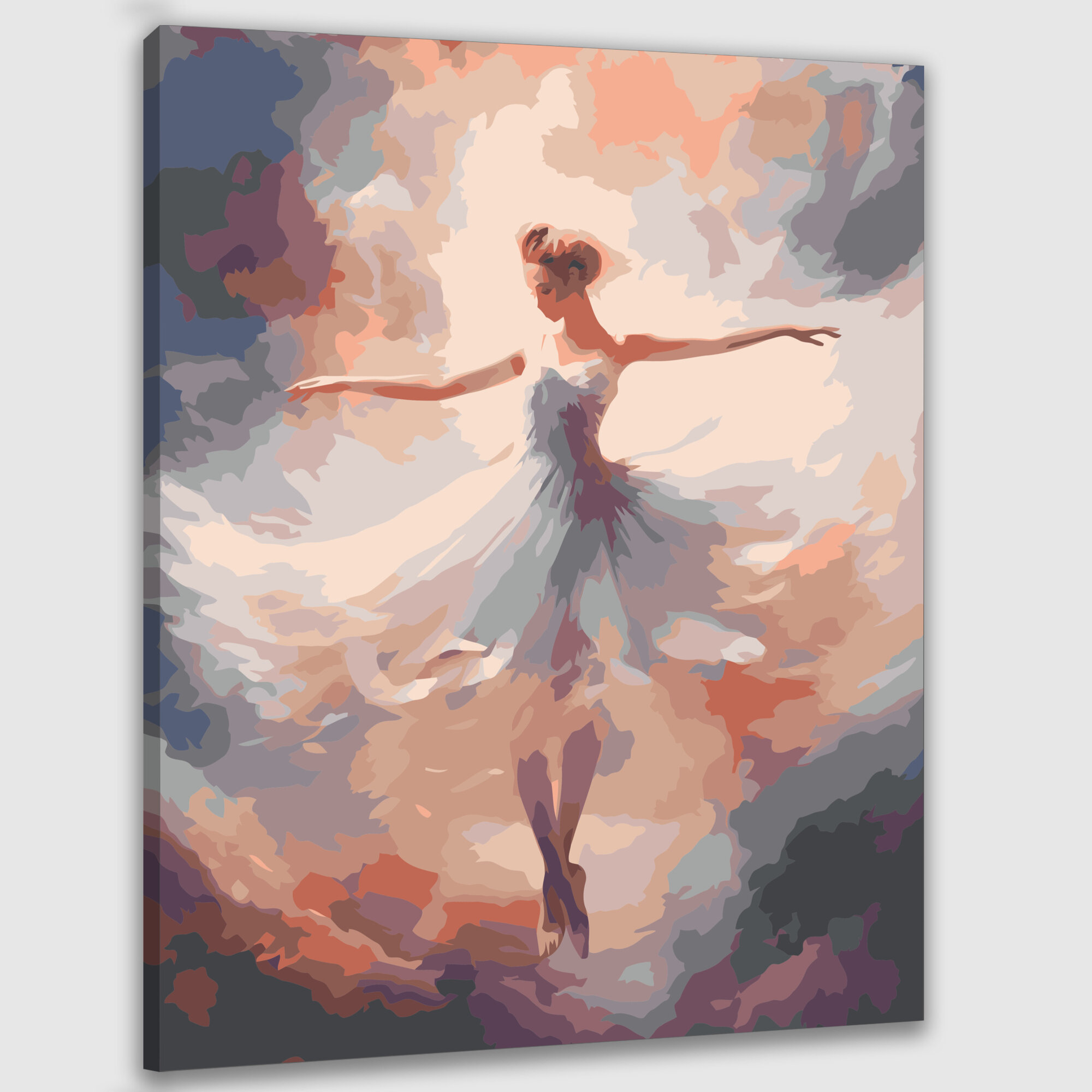 Картина по номерам 40x50 см, балерина, струящаяся пачка, кружение в воздухе, воздушные облака, небесные звезды