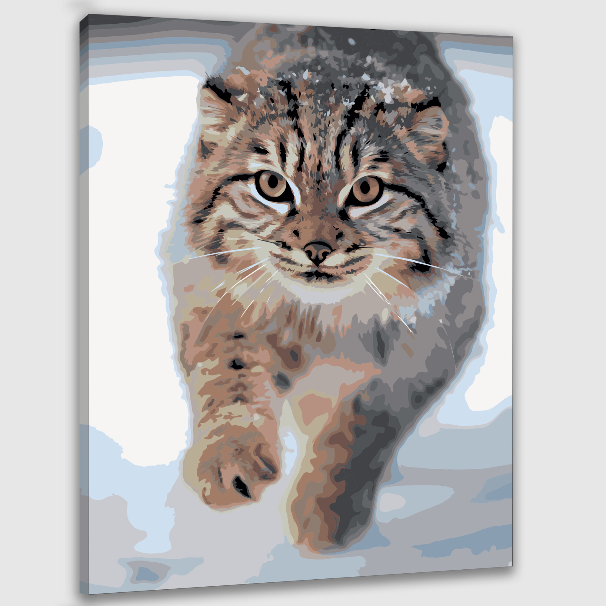 Картина по номерам 40x50 см, манул, ловкость, подпрыгивает, воздух, заснеженный пейзаж, глаза, решимость, f, 4