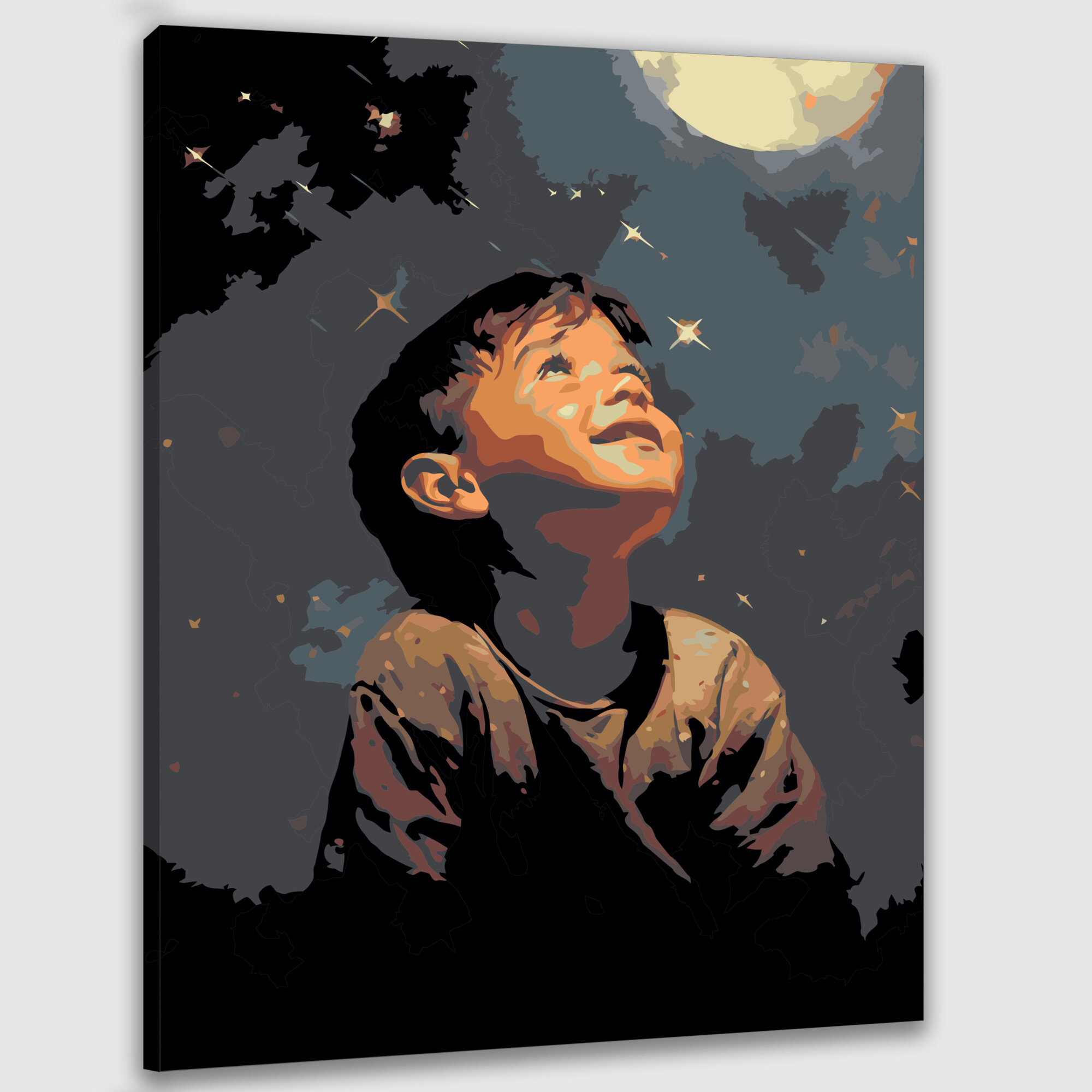 Картина по номерам 40x50 см, картина, масло, ребенок, ночное небо, звезды, луна, мечты, возможности 2024, эмоциональная