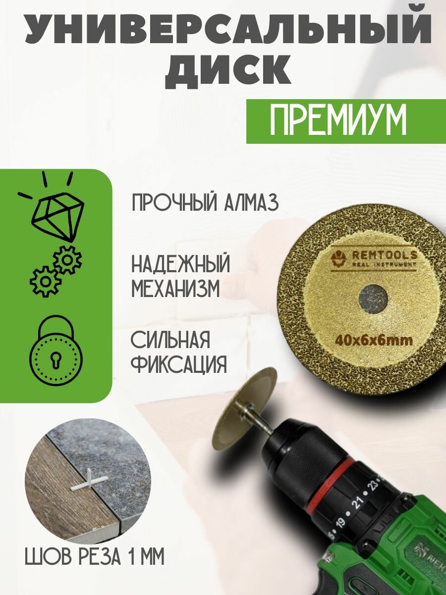 Алмазный диск для шуруповерта и гравера, 40 мм / Круг с алмазным напылением / Насадка для шуруповерта