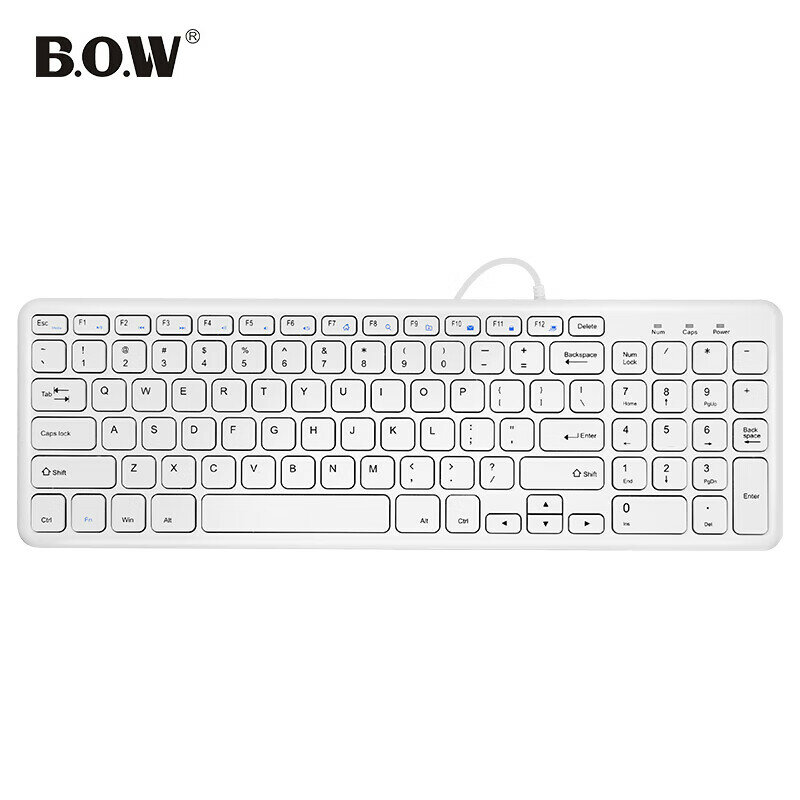 Hangshi (BOW) HW156S-A Keyboard, Wired Keyboard, Office Keyboard, Ultra-Thin Portable, 96 Keys, Desktop And Laptop Keyboard, Chocolate Keys, White