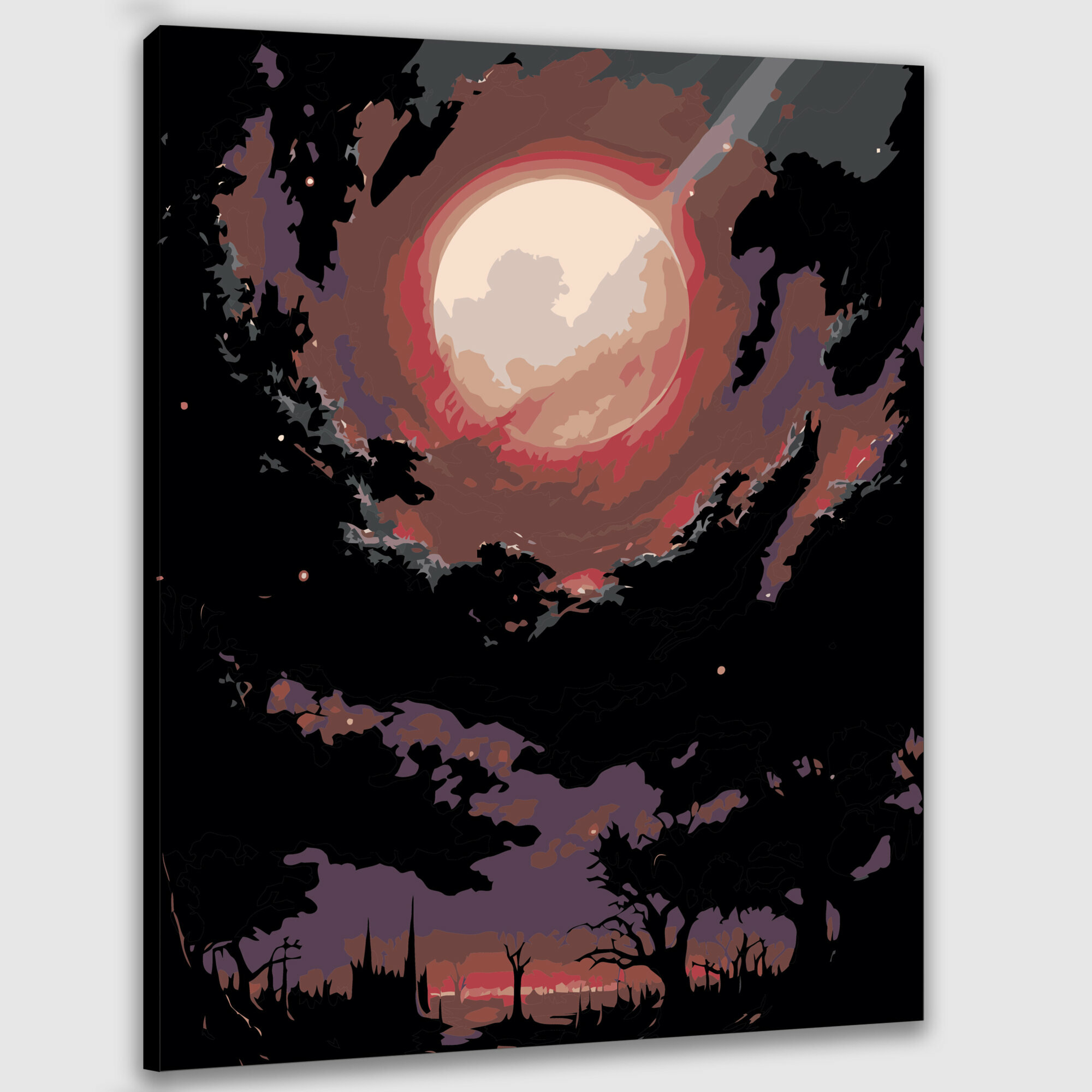 Картина по номерам 40x50 см, картина, масло, лунное затмение, Земля, тень, Луна, ореол, звезды, таинственность