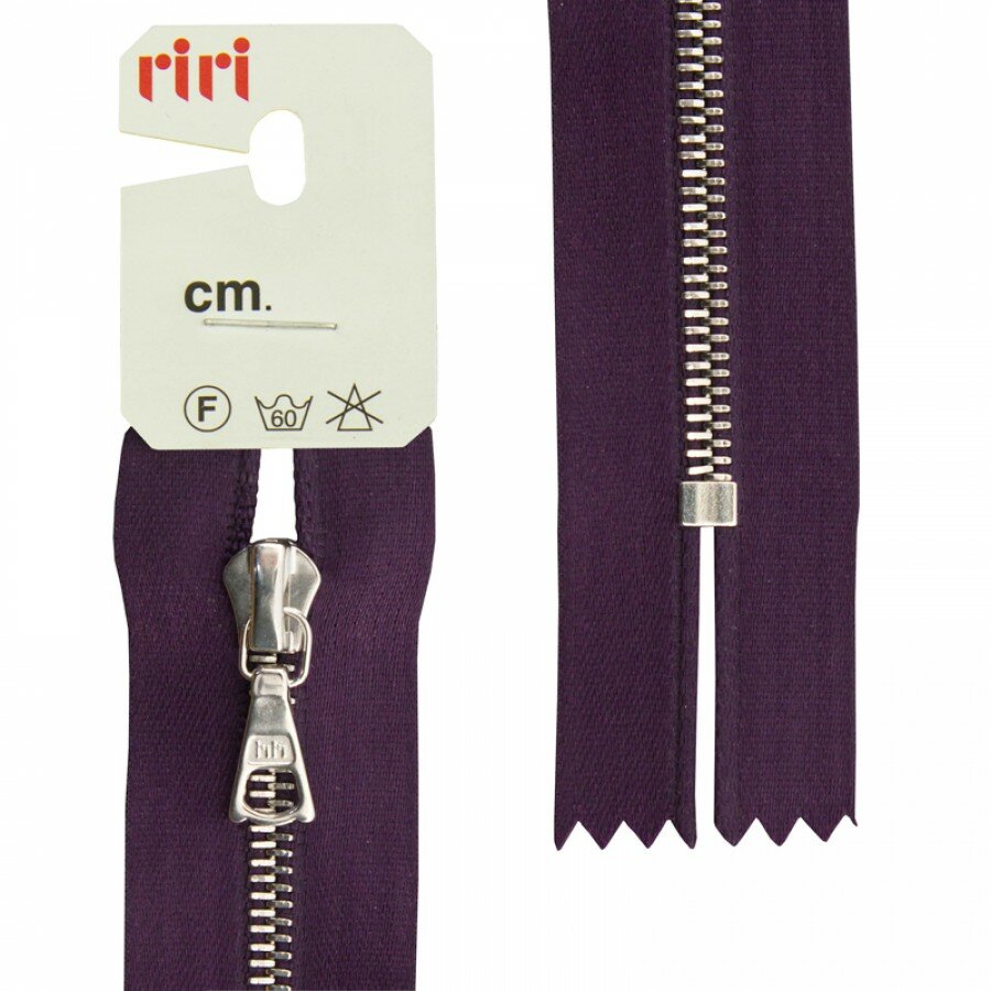Молния металл, Ni, неразъёмная, на атласной тесьме, 4 мм, 18 см, цвет 2510, темно-фиолетовый