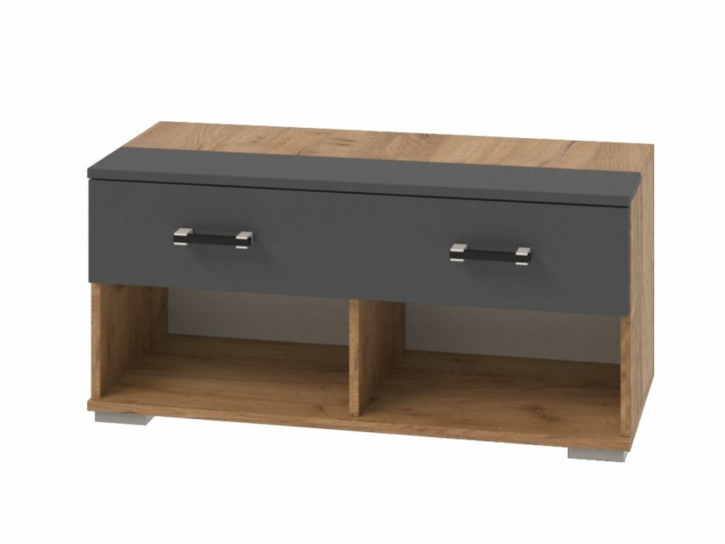 Модуль прихожей Бостон Тумба Дуб Вотан / Антрацит ширина 90 см ЛДСП с сиденьем с ящиками