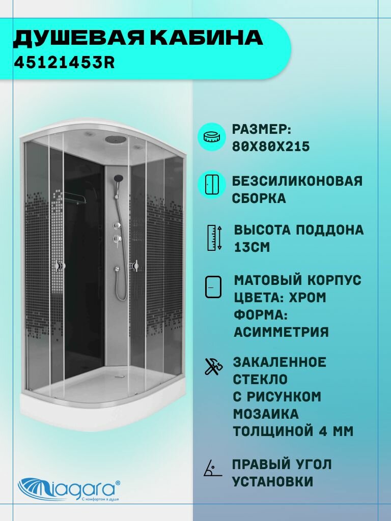 Душевая кабина Niagara Eco NG-4512-14R BLACK (120х80х215) низкий поддон(13см), стекло мозаика,3 места