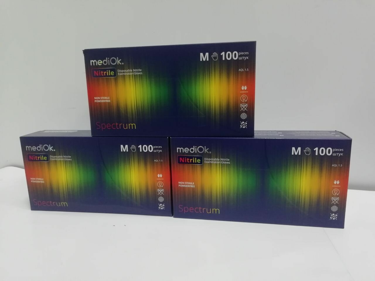 Перчатки нитриловые, разноцветные 5 цветов (Spectrum), размер М 3 уп-150пар mediOk
