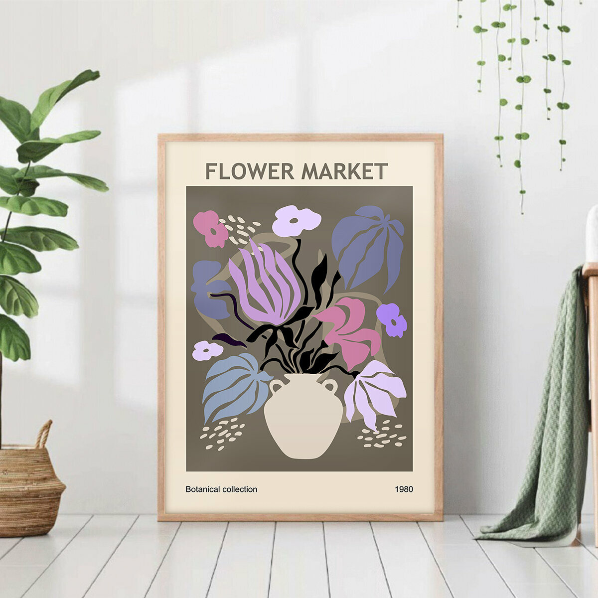 Постер "Букет фиолетовых цветов" без рамы 50х70 см на стену для интерьера