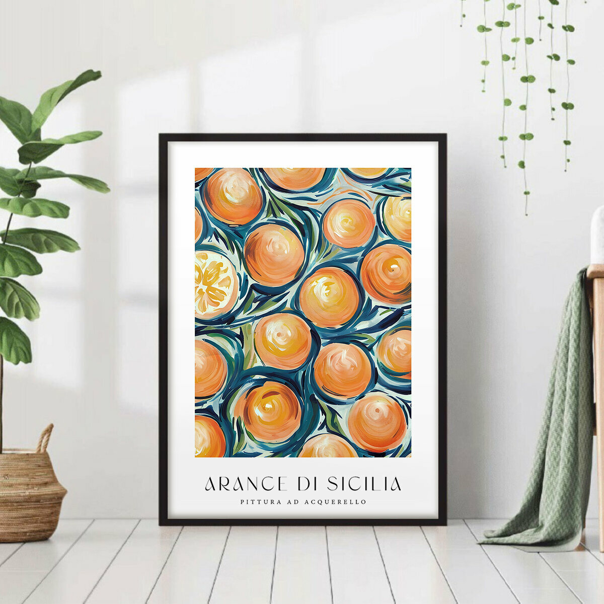 Постер " Апельсины репродукция" 50x70 в черной рамке для интерьера на стену