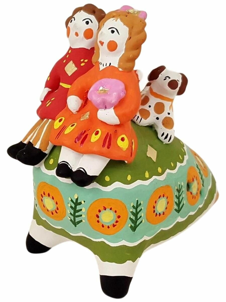 Композиция "Дети на свистульке", Дымковская глиняная игрушка, ручная авторская работа