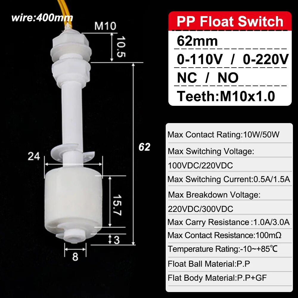 Поплавковый выключатель GoGoPanda ZP2508-ZP15010 ZP6210, Normal Open, 110 В