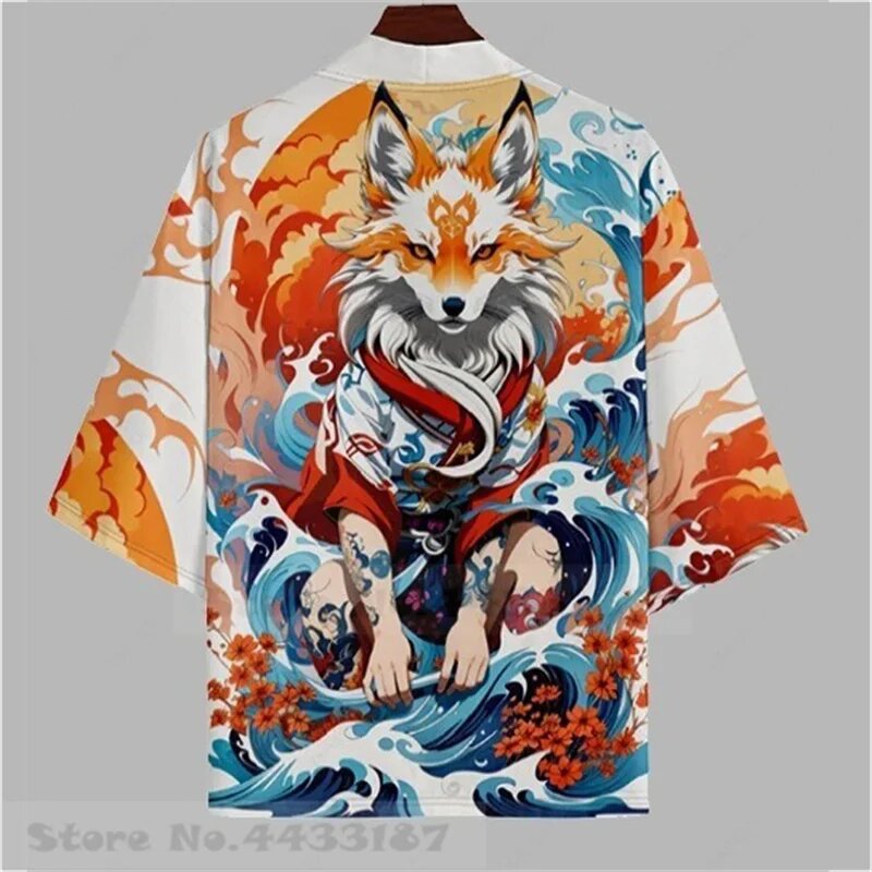 Кимоно с принтом лисы, кардиган CEARPION, размер S, цвет Kimono Cardigan 19