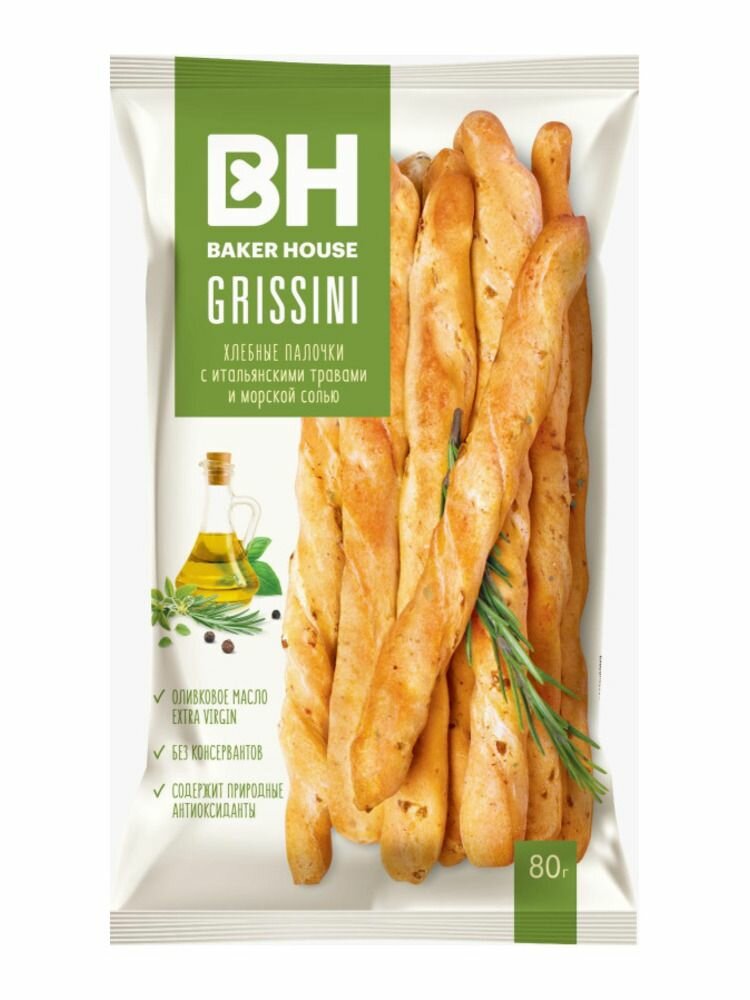 Baker House Хлебные палочки Grissini с итальянскими травами, 80г х 15шт