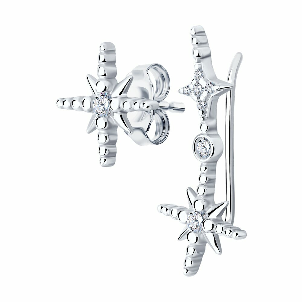 Серьги, серебро, 925 проба, родирование, фианит