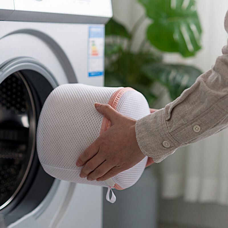 Мешок для стирки нижнего белья, сетчатая застежка-молния, мешок для белья, бюстгальтер для машинной стирки, белая ткань, пыльно-розовая молния