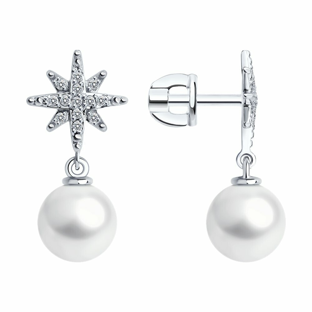 Серьги, белое золото, 585 проба