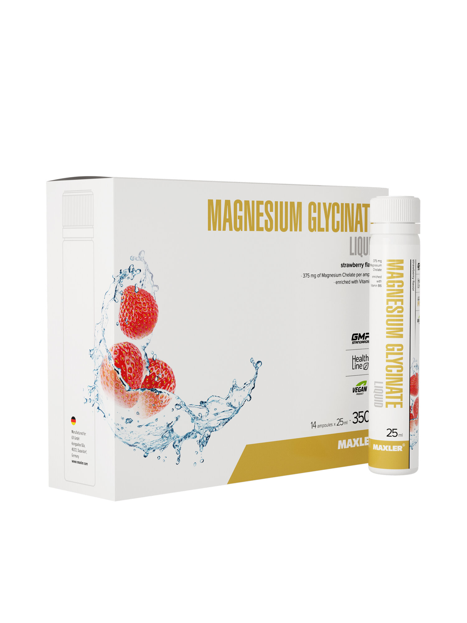 Глицинат магния жидкий Maxler Magnesium Glycinate Liquid, Клубника - 14 шт х 25 мг